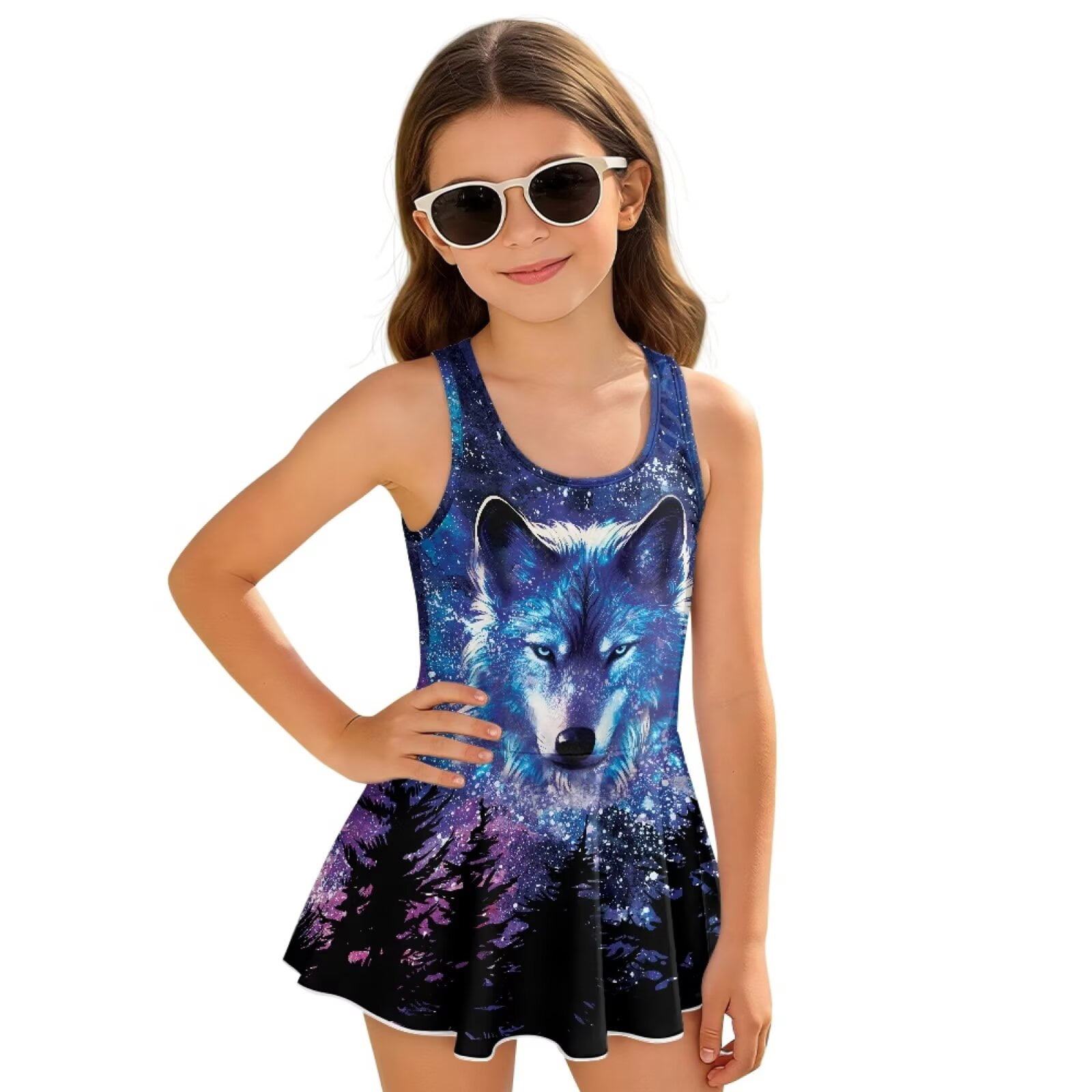 chaqlin Galaxy Wolf Girls One-piece Swimsuit Summer Kids Bathing Suit ...