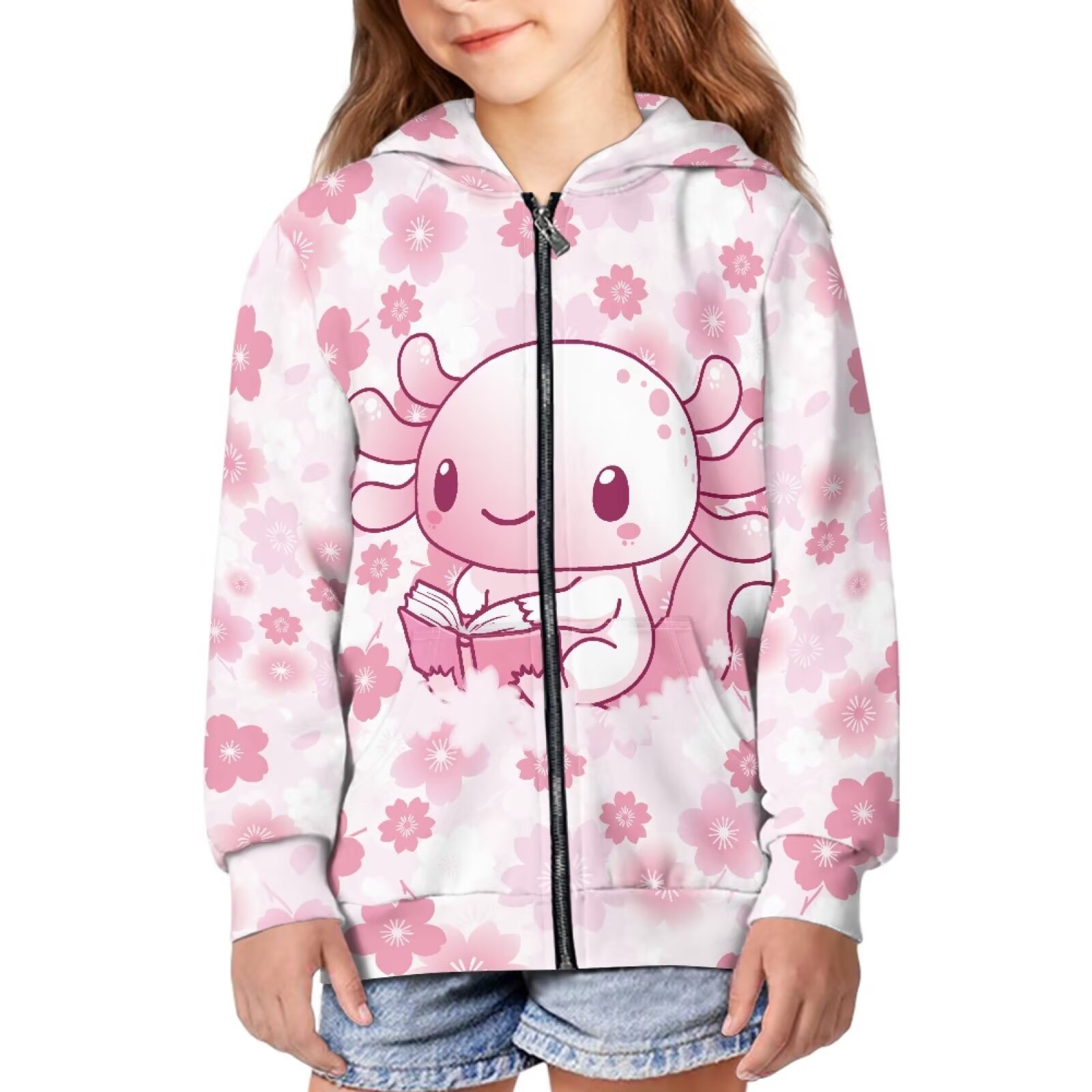 chaqlin Girls Axolotl Hoodies Size 8-10 Zip Up Sweatshirts Jacket ...