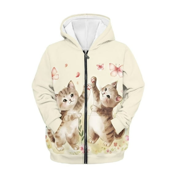 chaqlin Girls Cat Hoodies Size 8-10 Cute Full-Zip Sweatshirts Butterfly ...