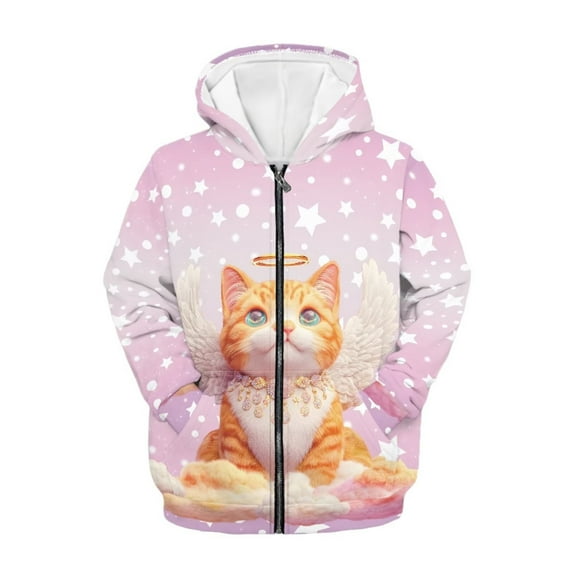 chaqlin Girls Cat Hoodies Size 8-10 Long Sleeve Hooded Jacket Kids Zip ...