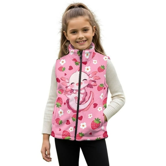 chaqlin Girls Fleece Vest Size 1-2 Cute Axolotl Full Zipper Vests ...