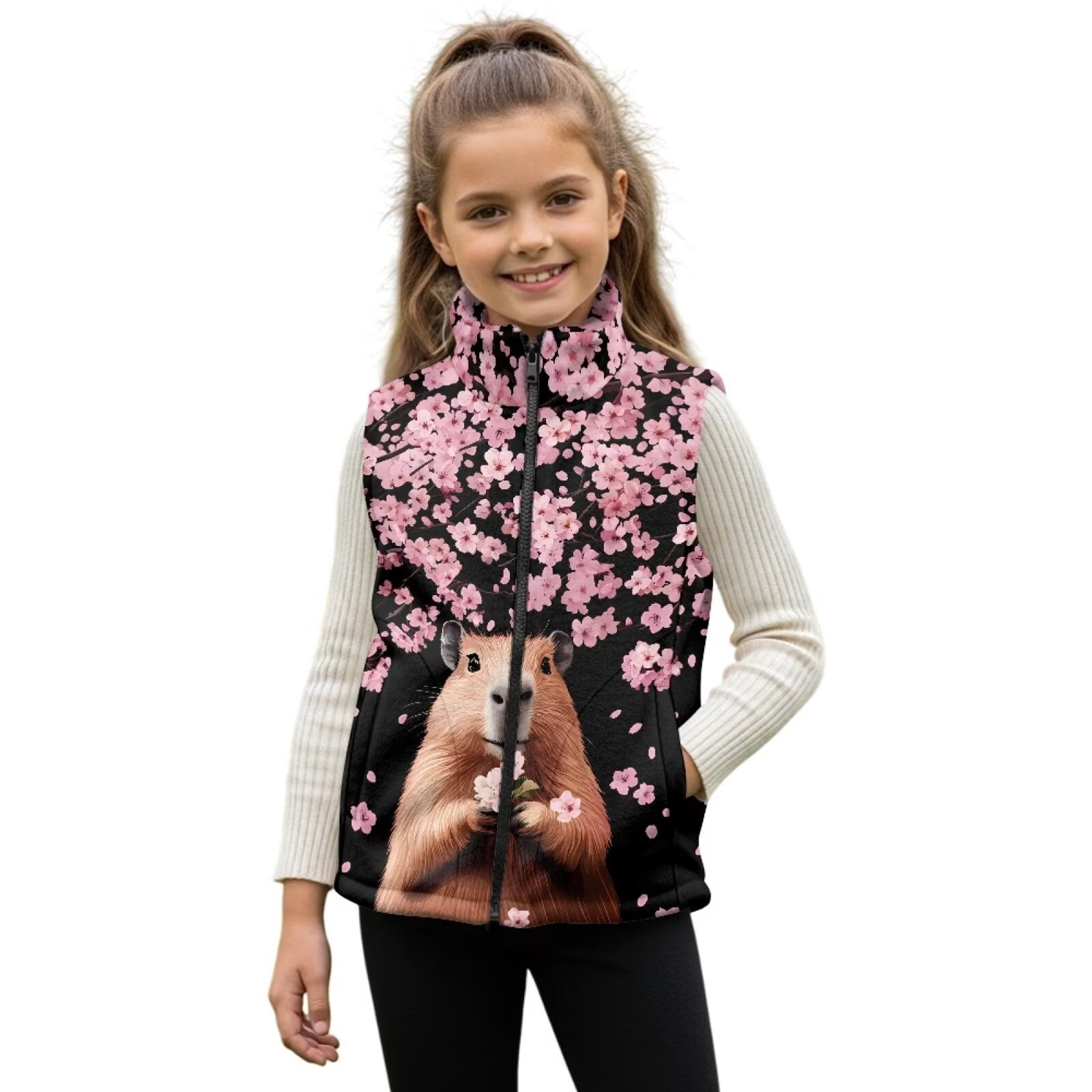chaqlin Girls Fleece Vest Size 3T Cute Capybara Zip up Sleeveless ...