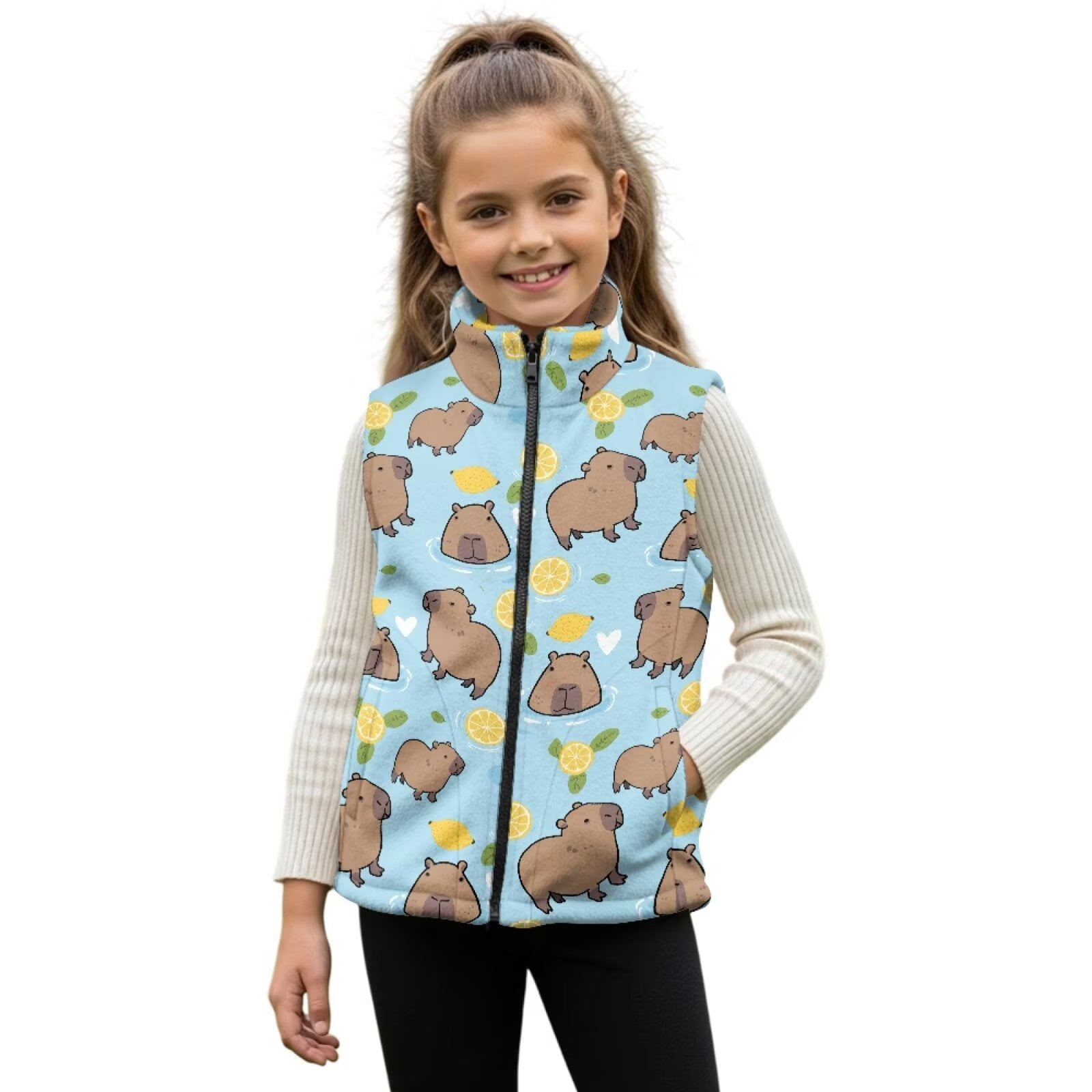 chaqlin Girls Fleece Vest Size 4T Capybara Full Zipper Sleeveless ...