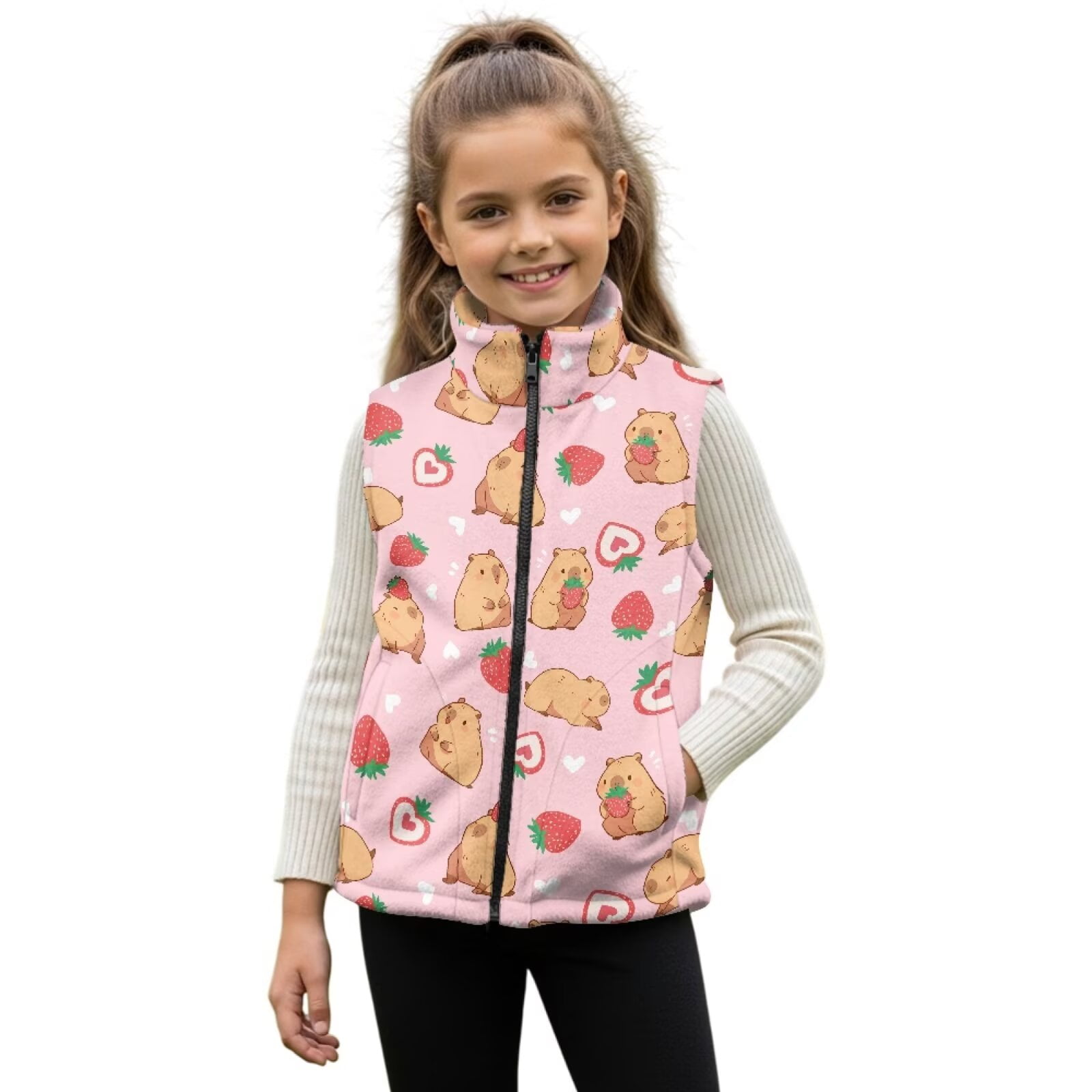 chaqlin Girls Fleece Vest Size 5-6 Capybara Full Zipper Vests Coat ...