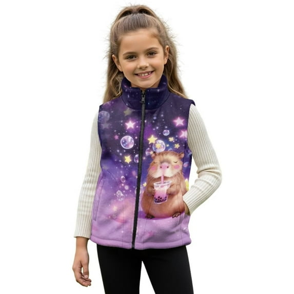 chaqlin Girls Fleece Vest Size 7-8 Cute Capybara Full Zip Vests Jacket ...