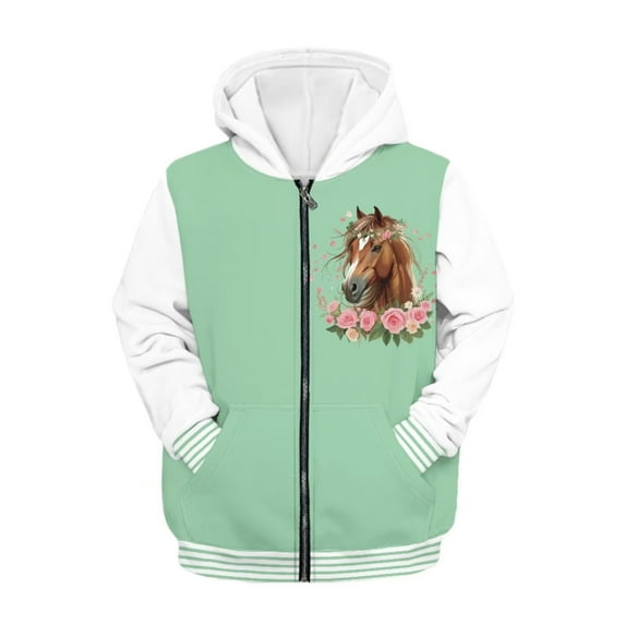 chaqlin Girls Horse Hoodies Size 6-7 Trendy Y2K Full-Zip Sweatshirts ...