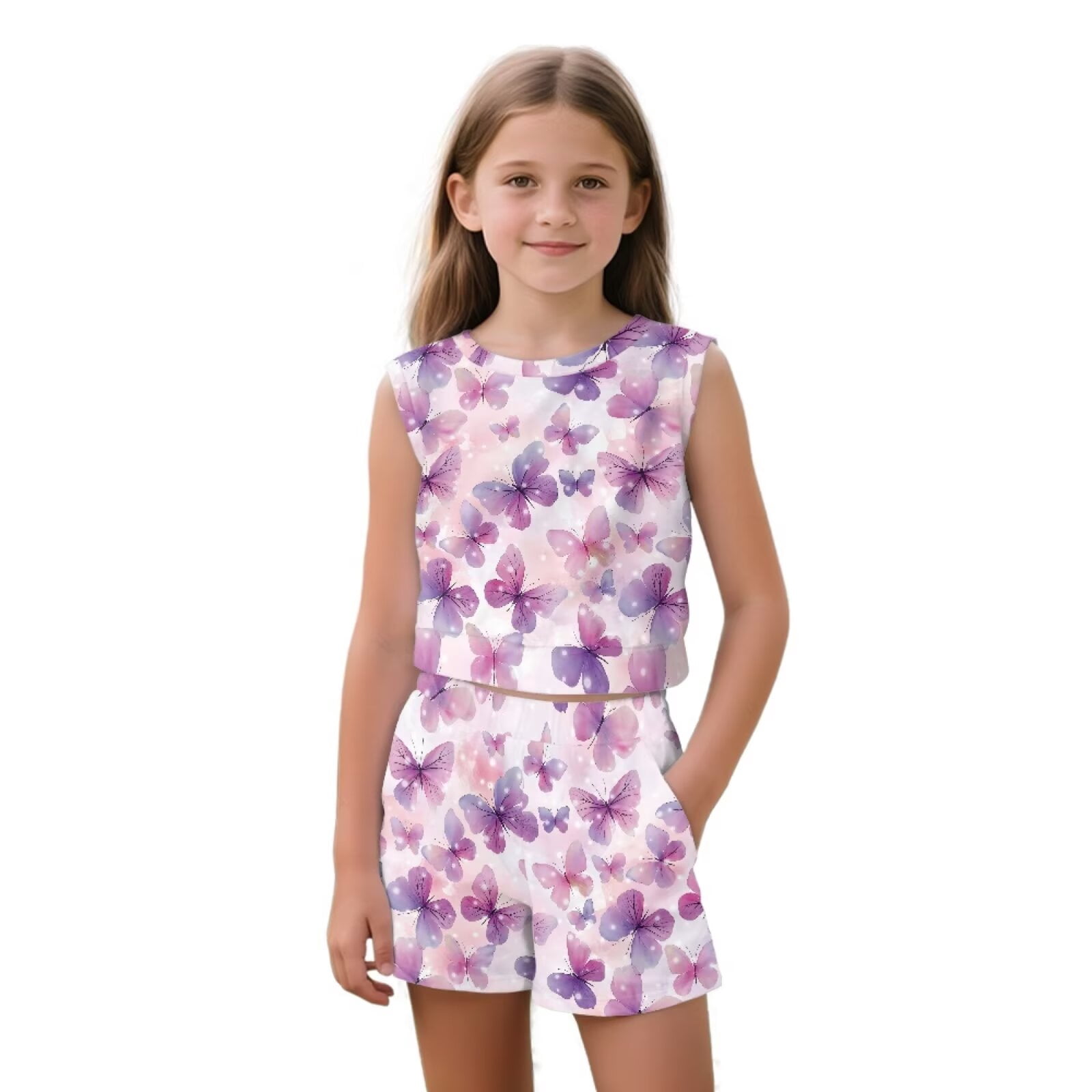 chaqlin Gradient Butterflies Matching Girls Summer Clothes Set for Kids ...