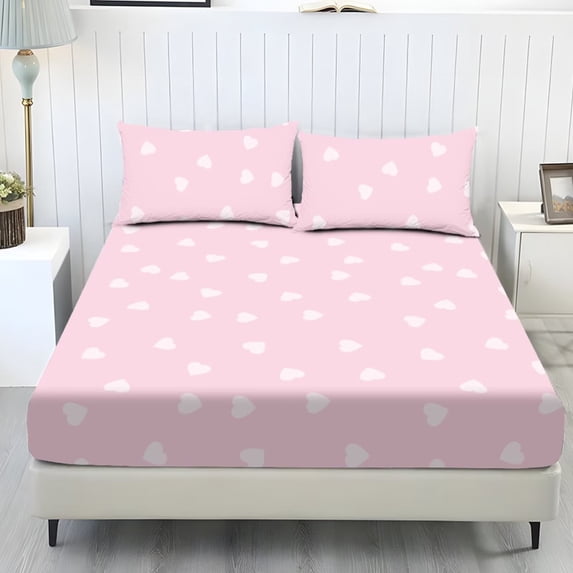 chaqlin Heart Print Full Size Bed Sheets Set 3-Piece Polyester Fade ...