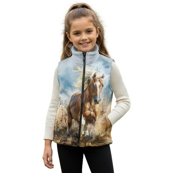 chaqlin Horse Zip up Jacket for Girls Boys Winter Zip Up Vests Coat ...