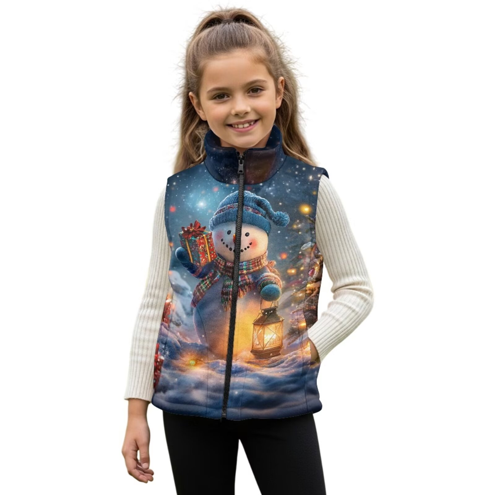 chaqlin Kids Christmas Vest for Girls Boys Snowman Zip Up Vests Coat ...