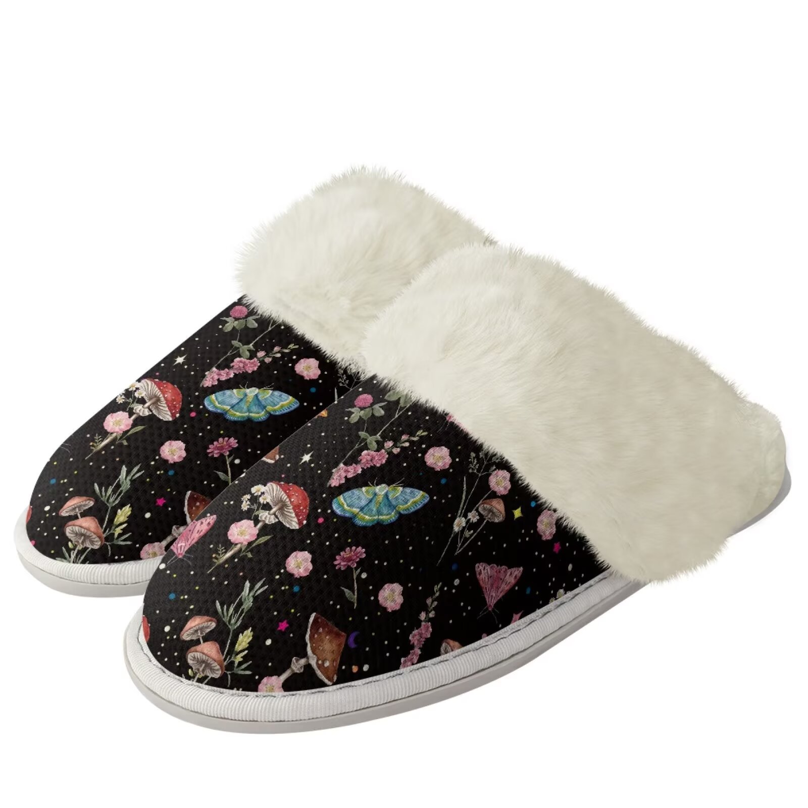 chaqlin Mushroom Slippers for Women Size 11 Moth Print Slip on Fuzzy ...