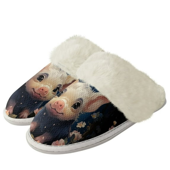 chaqlin Pig Slippers for Women Indoor Fuzzy Slippers Flower Print ...