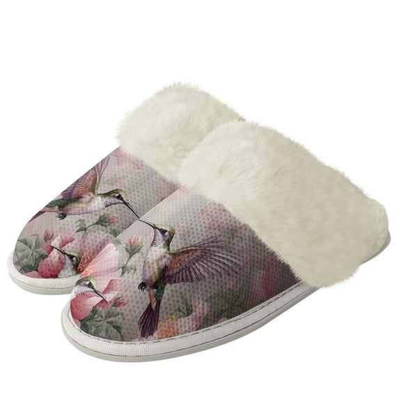 chaqlin- Pink Fuzzy Hummingbird Slippers for Women Indoor Fluffy Winter ...