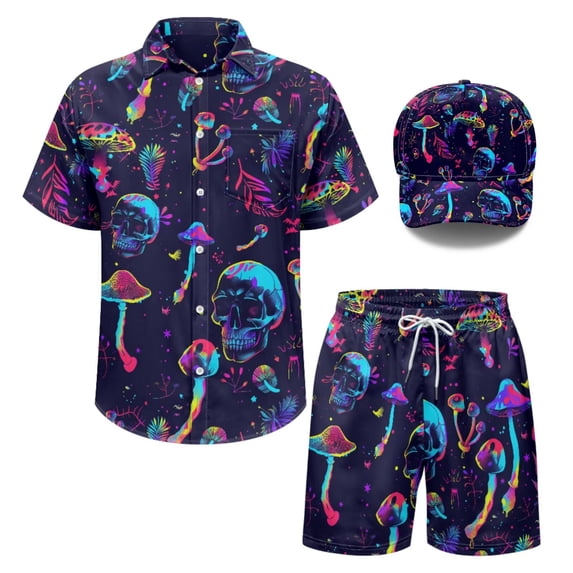 chaqlin Psychedelic Mushroom Skull Men’s 2Piece Outfit,Summer Beach ...