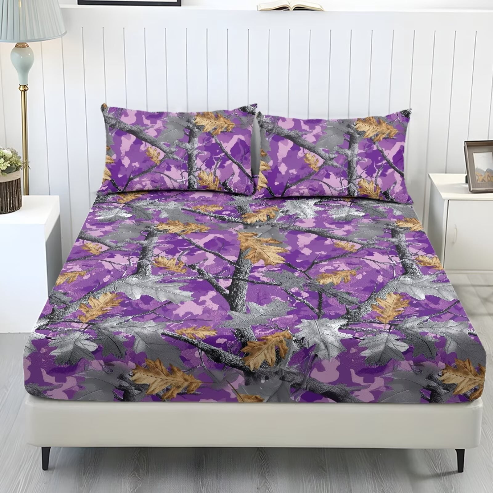 chaqlin Purple Hunting Camo Fitted Sheet Set 3 Piece Queen Bedding ...