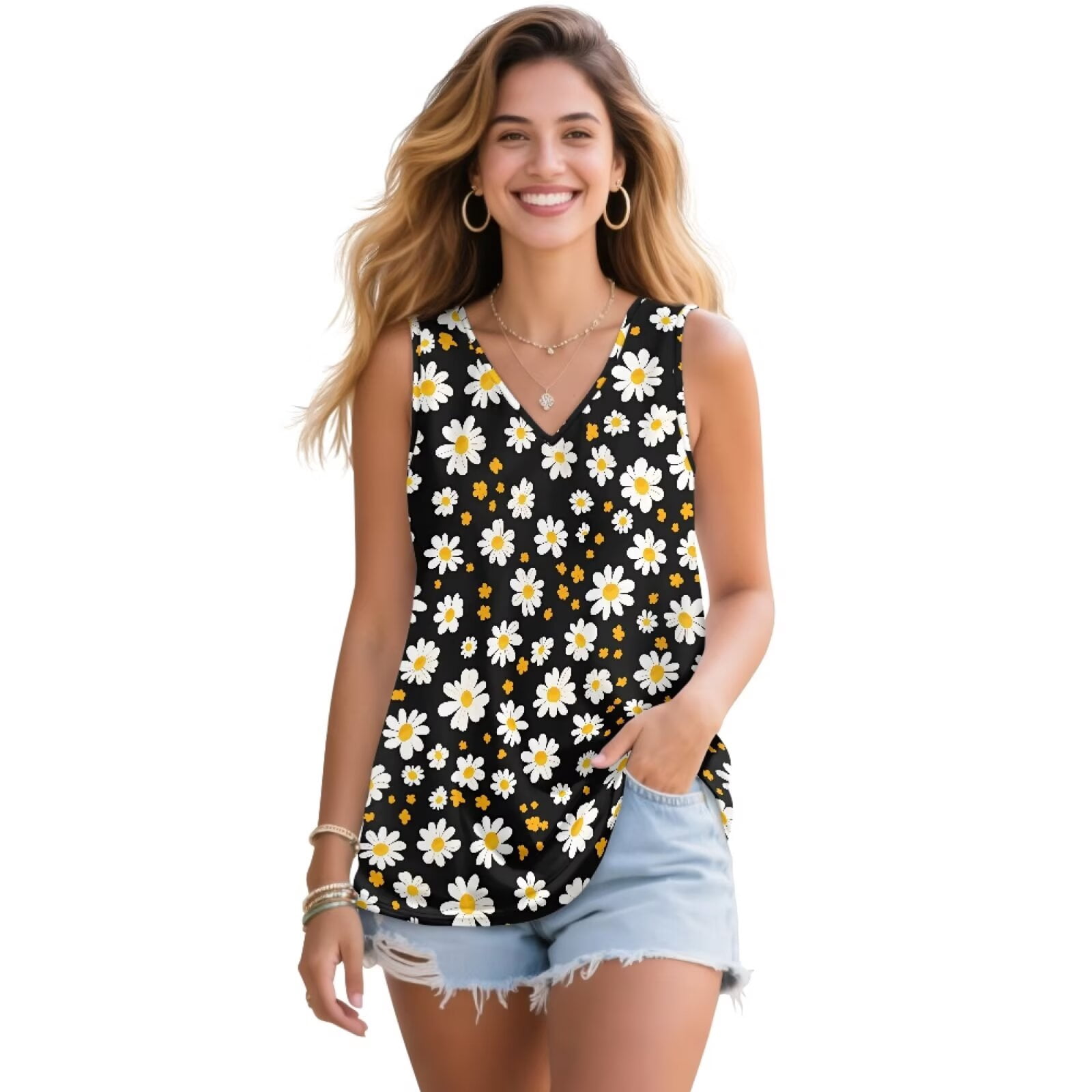 chaqlin Retro Daisy Tops for Women Soft Oversized Shirts Tennis Tank ...