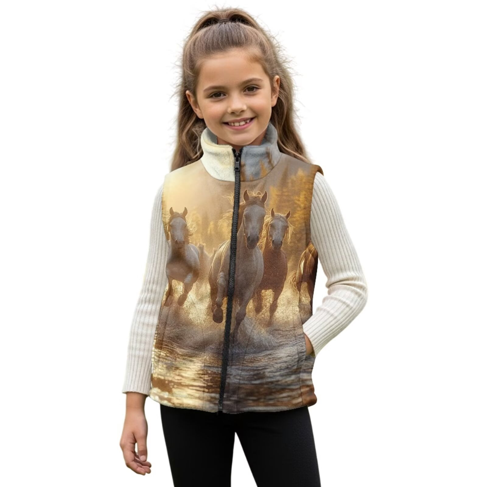 chaqlin Running Horse Vest for Girls Boys Trendy Y2K Full Zip Vest ...