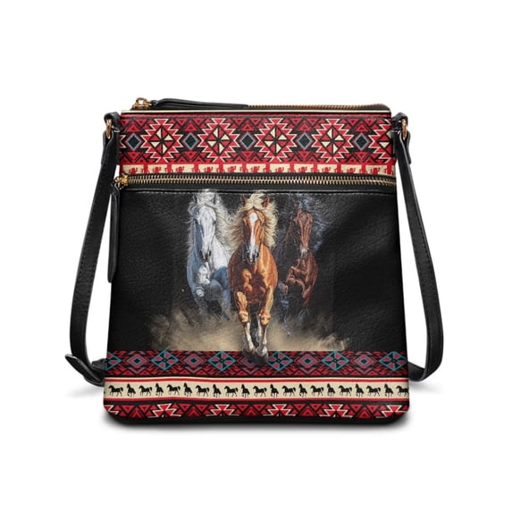chaqlin Running Horses Aztec Western Crossbody Bag Native Leather ...
