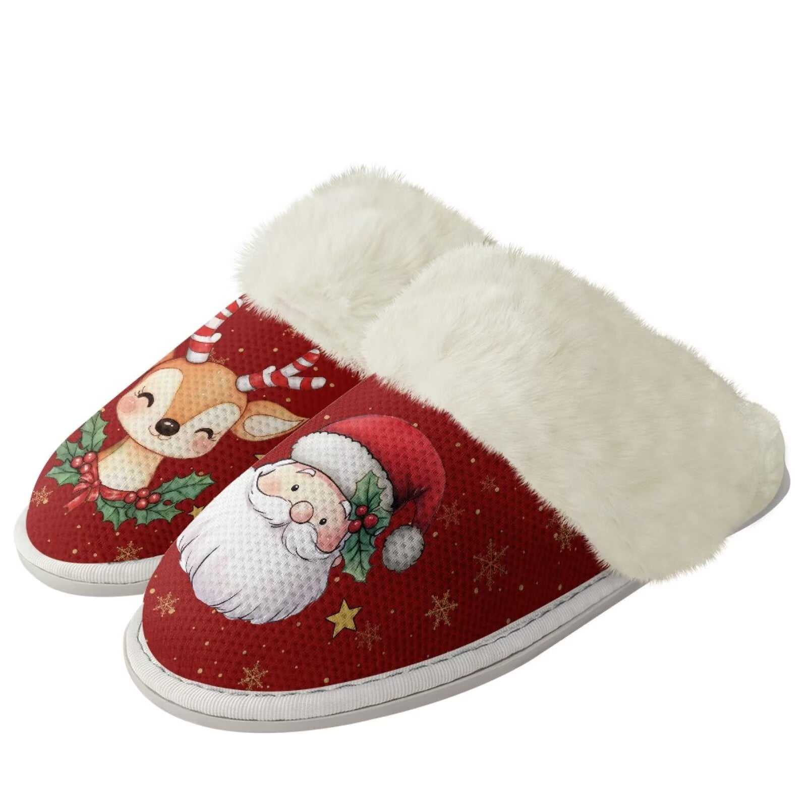 chaqlin Santa Claus Slippers for Women Red Christmas Deer Fuzzy ...