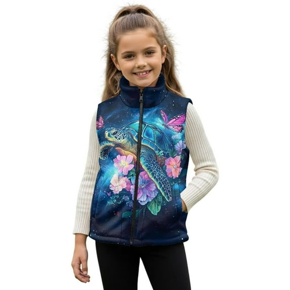 chaqlin Sea Turtle Fleece Vest for Girls 4-5 Winter Warm Sleeveless ...