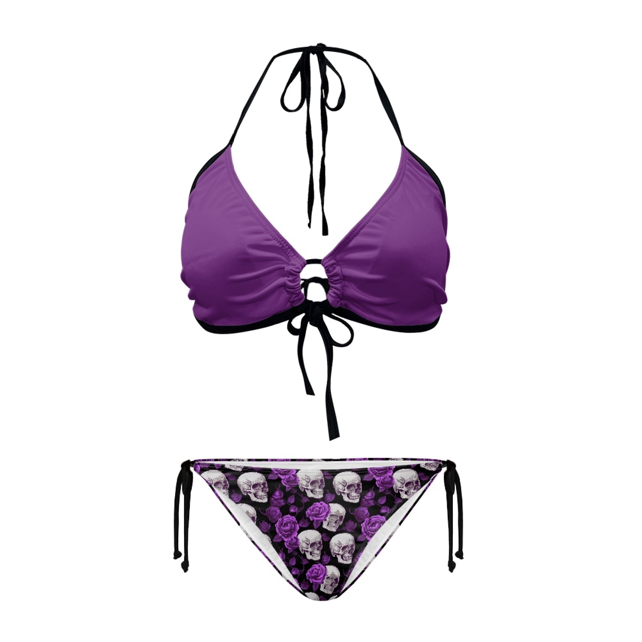chaqlin Skull Rose Spandex Fabric Two Piece Triangle Swimsuit UPF 50 ...