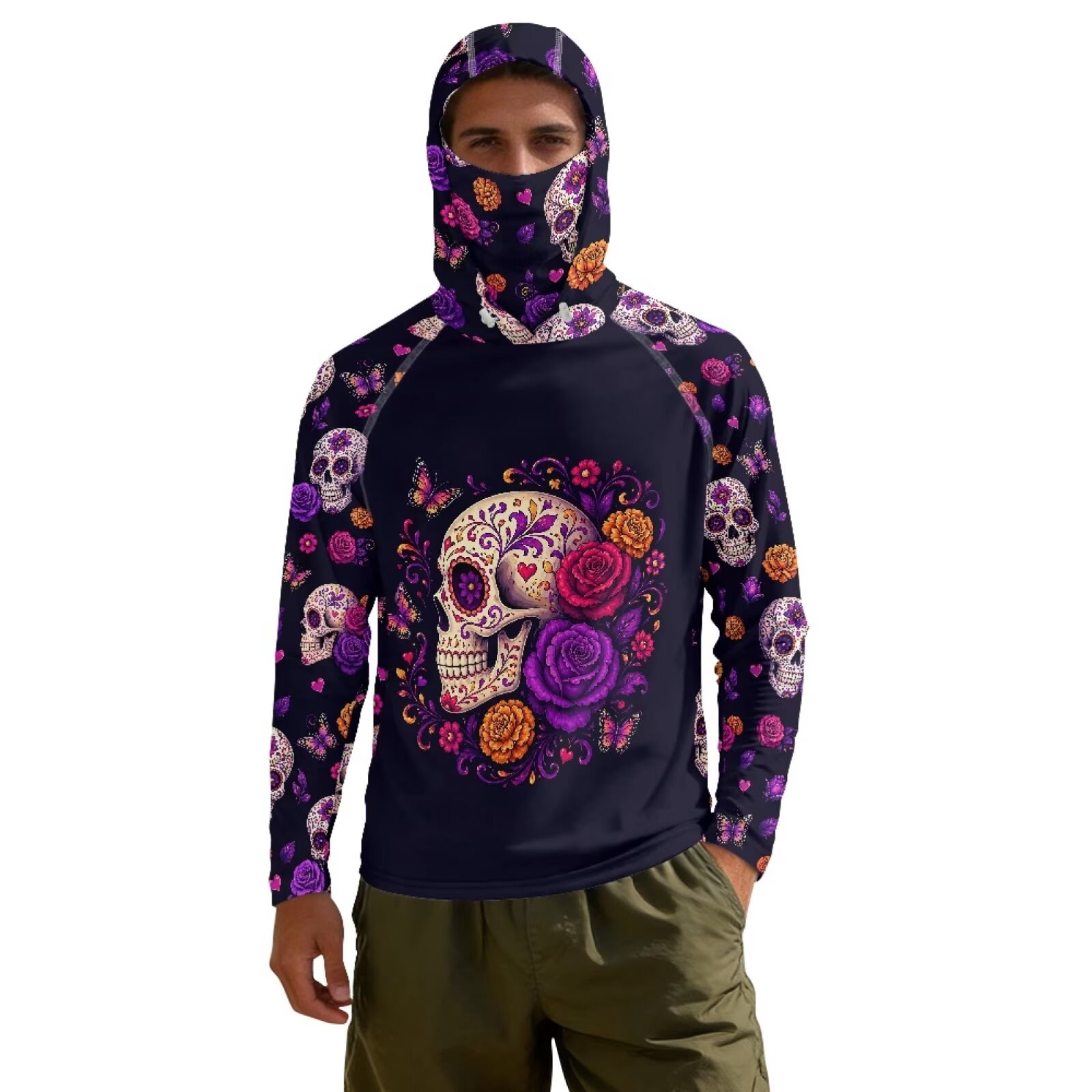 chaqlin Sugar Skull Rose Print Men's UPF 50+ Quick Dry Camouflage ...