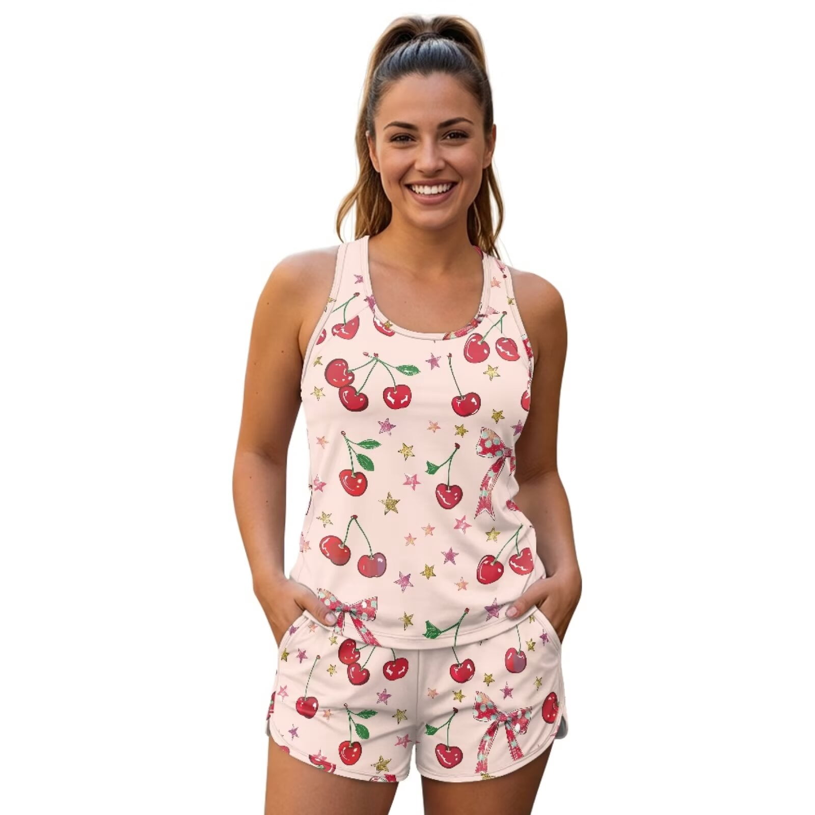 chaqlin Tankini Swimsuits Sets for Women Cherry Star Print Tummy ...
