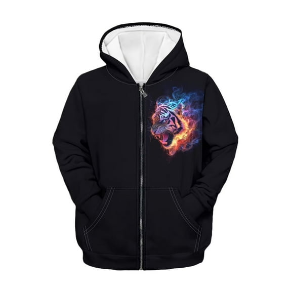 chaqlin Tiger Zip up Hoodies for Boys 8-10 Fire Flame Print Full-Zip ...