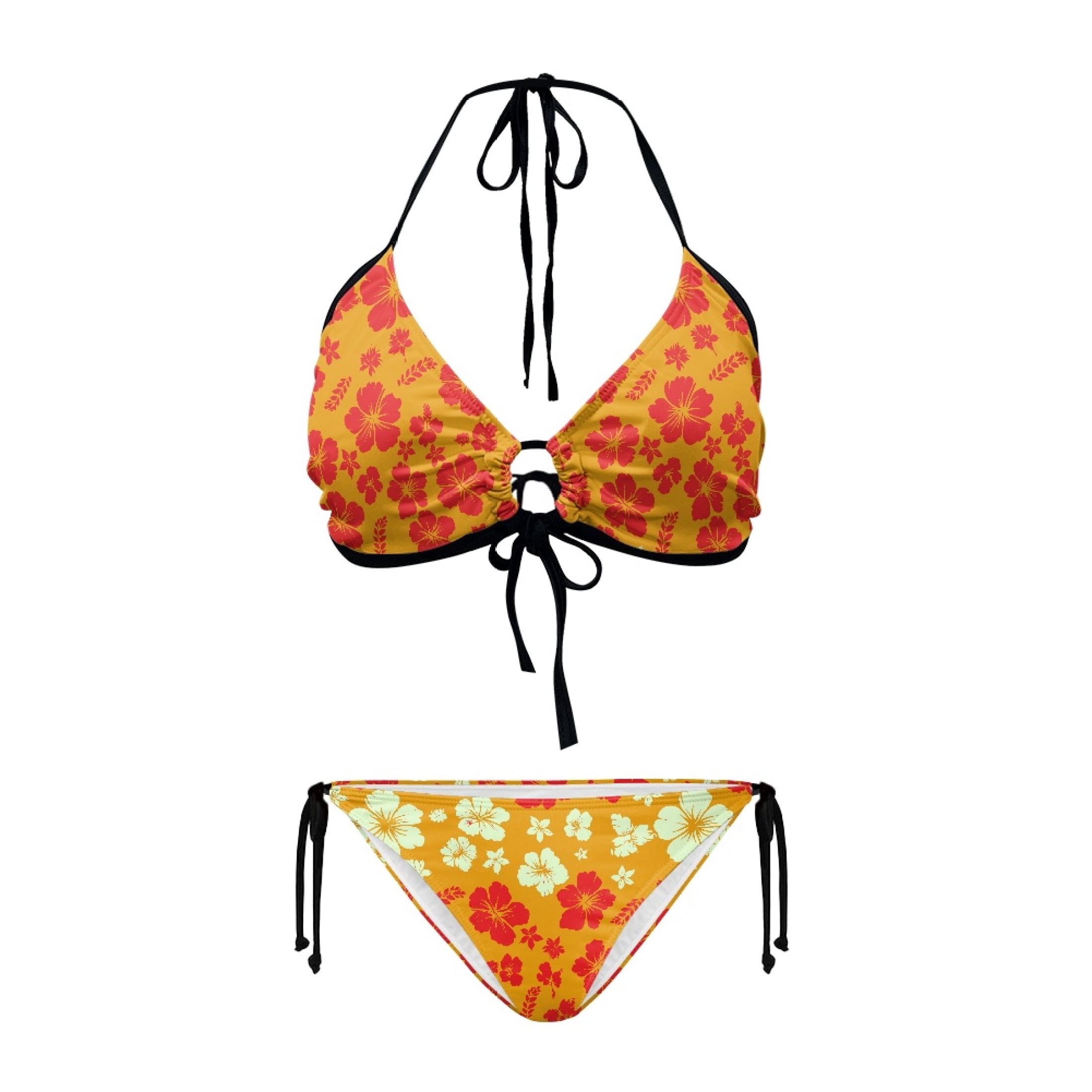 chaqlin Tropical Hawaiian Hibiscus Floral Print Halter Neck Bikini Set ...