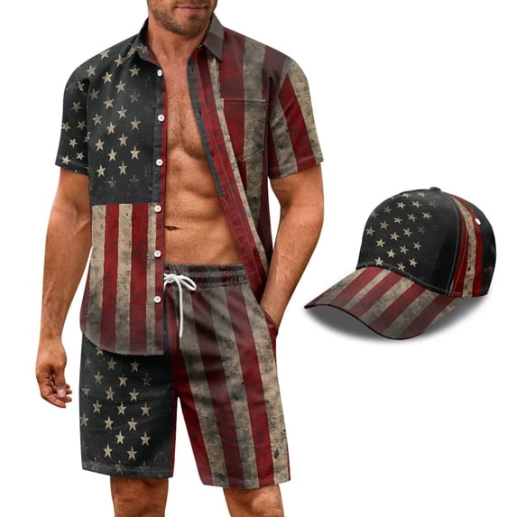 chaqlin Vintage USA Flag Print Men's 2Piece Shorts Sets 4th of July ...
