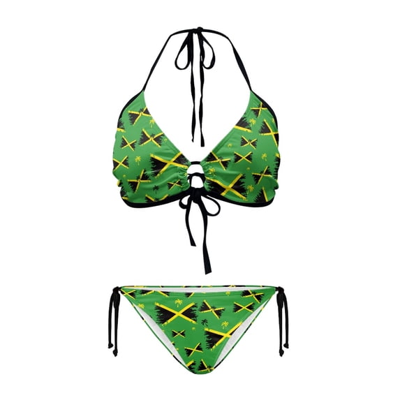 chaqlin Women's Halter Neck Two-Piece Bikini Set Jamaican Flag & Palm ...