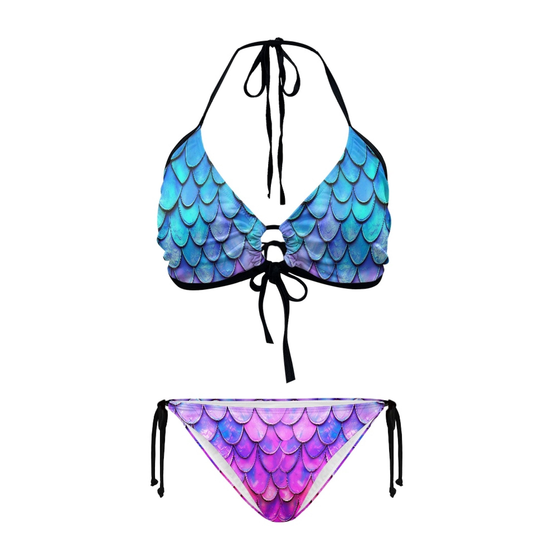 chaqlin Women's Iridescent Mermaid Scale Halter Bikini Set - Sexy Two ...