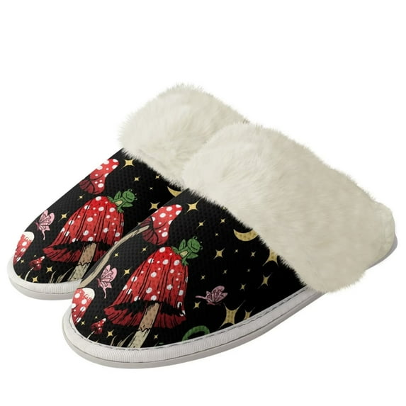 chaqlin Women's Mushroom Fuzzy Slippers for Women Size 7 Butterfly ...