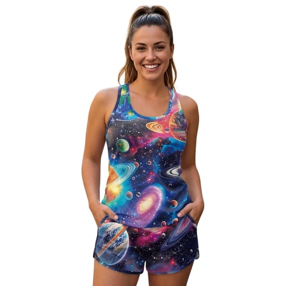 chaqlin Women's Tankini Bathing Suits Galaxy Planet Print Tummy Control ...