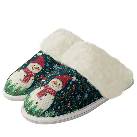 chaqlin Womens Fuzzy Christmas Slippers for Women Size 5 Snowmen Print ...