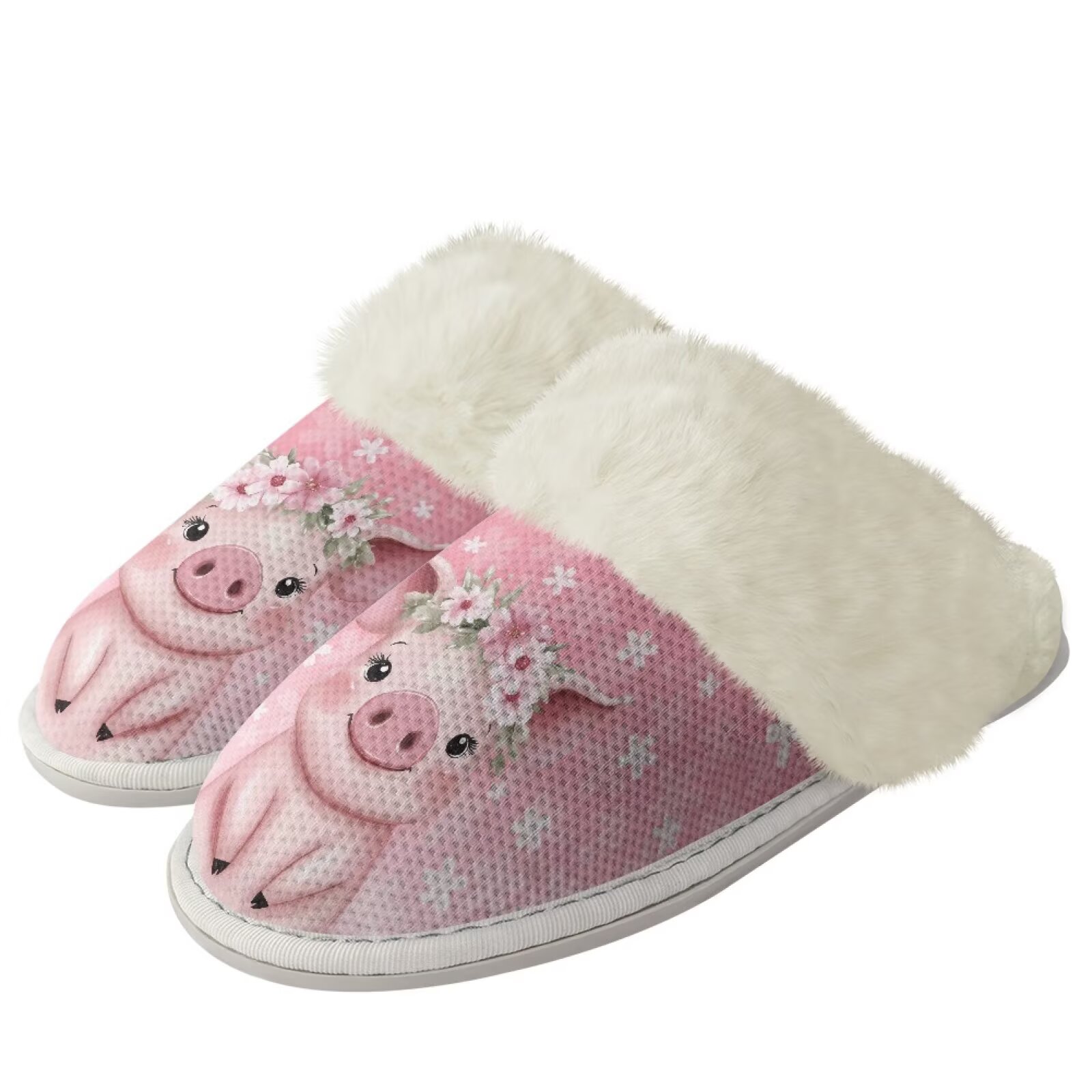chaqlin Womens Fuzzy Pig Slippers Size 9 Cherry Blossom Slip on House ...