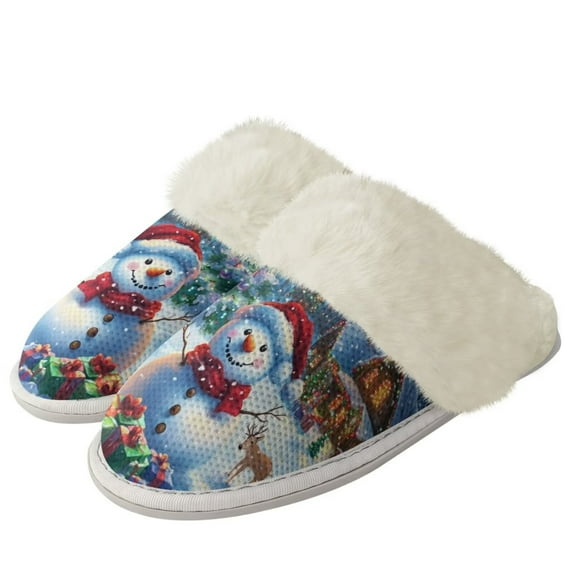 chaqlin Womens Fuzzy Slippers Women Christmas House Shoes Snowmen Print ...