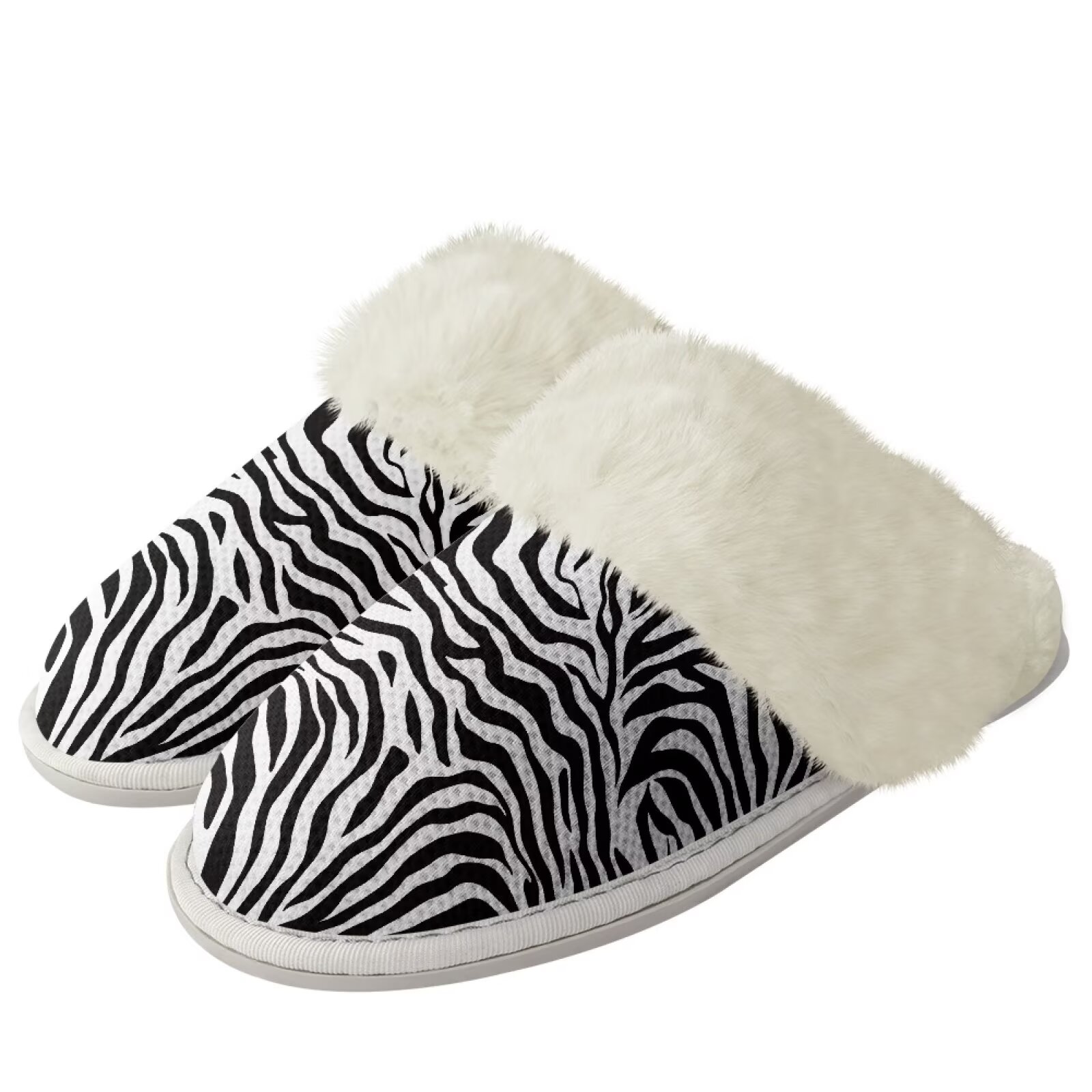 chaqlin- Womens Fuzzy Zebra Print Slippers for Women Size 5 Indoor and ...