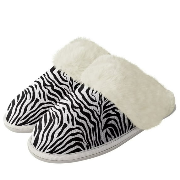 chaqlin- Womens Fuzzy Zebra Print Slippers for Women Size 8 Indoor and ...