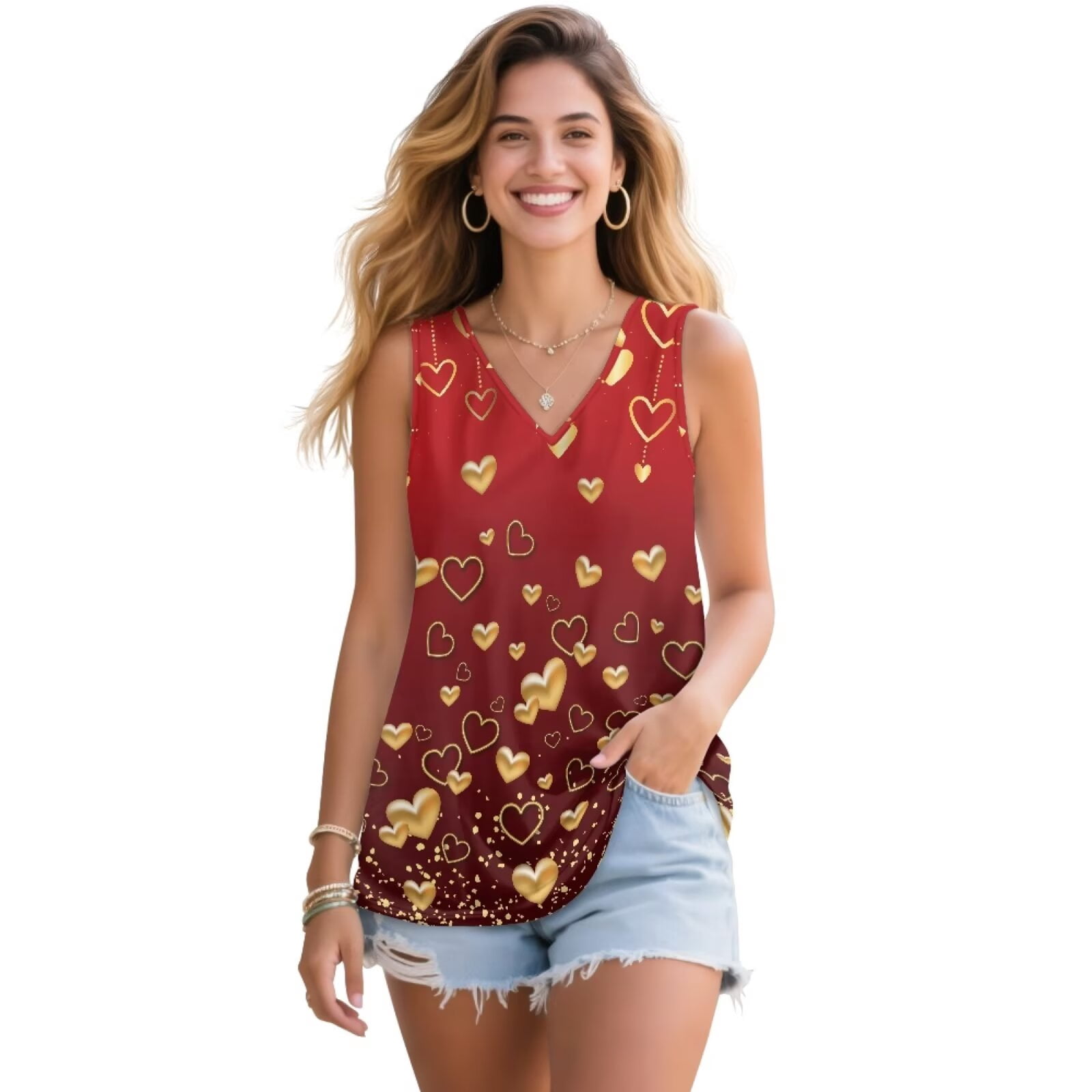 chaqlin Womens Valentine's Day Shirts Heart-Yellow Print Oversized Tank ...