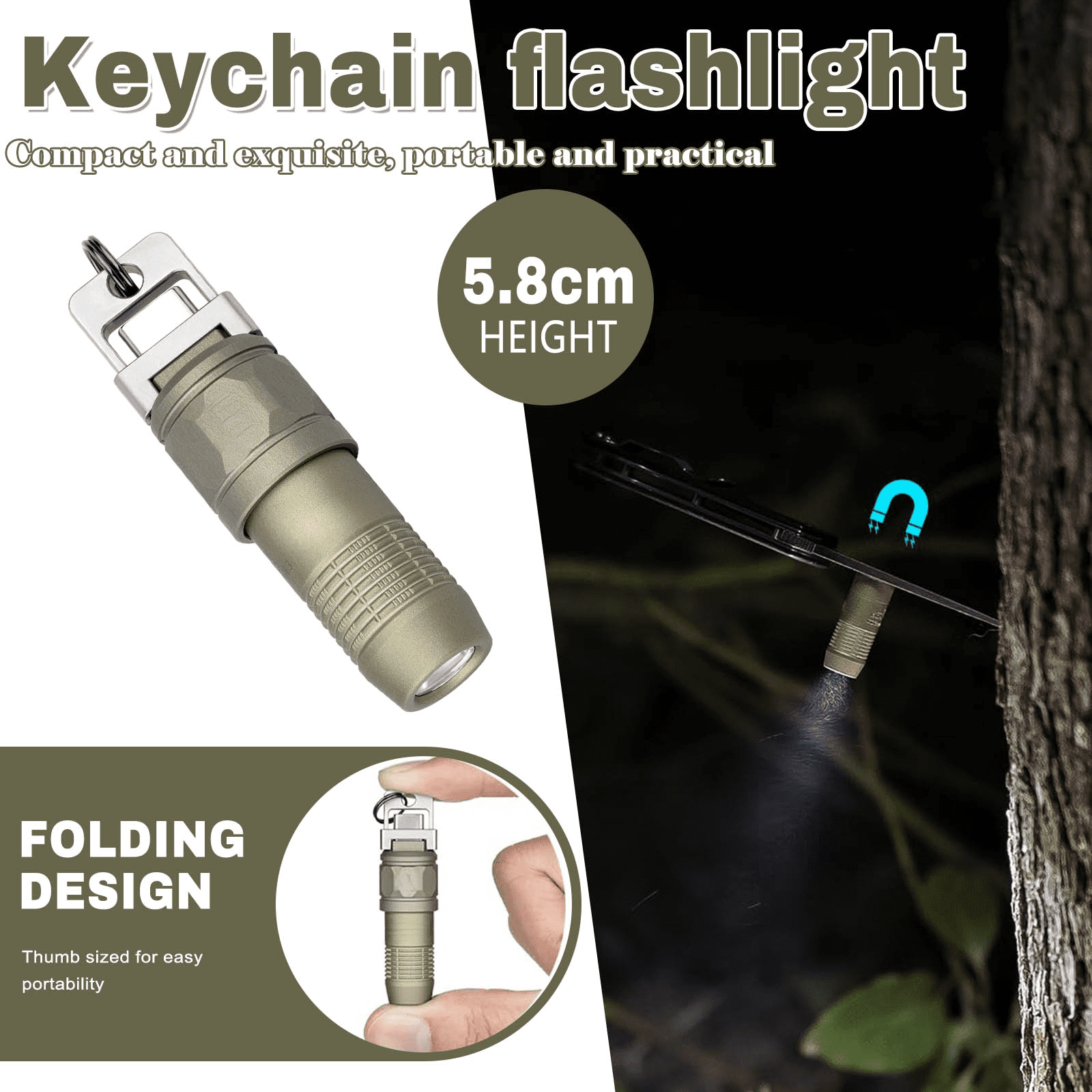chargeable Edc Flashlight - 80 Lumens Led Keychain Light With Usb-C Charging, Magnetic Base ...