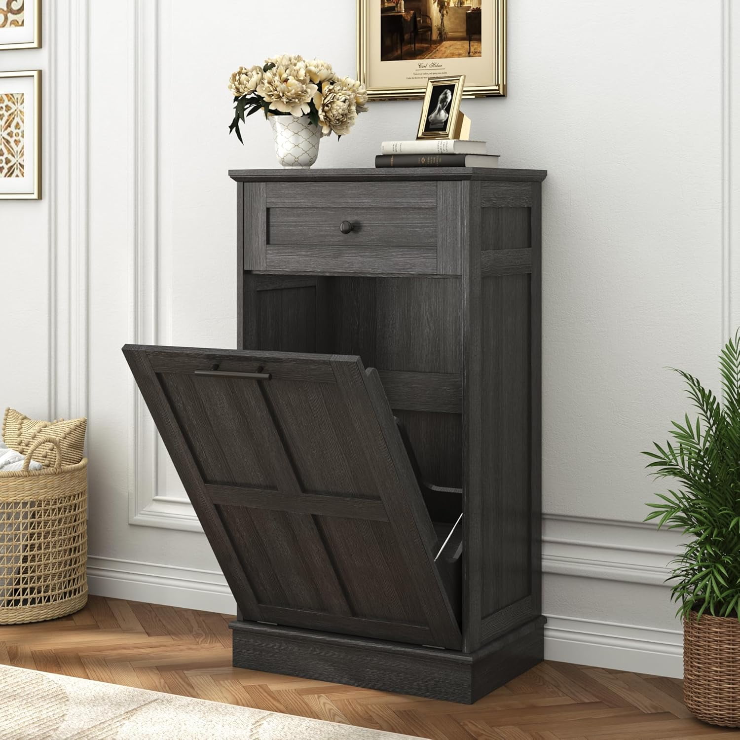chartustriable Farmhouse Tilt-Out Trash Can Cabinet,13 Gallon Laundry ...