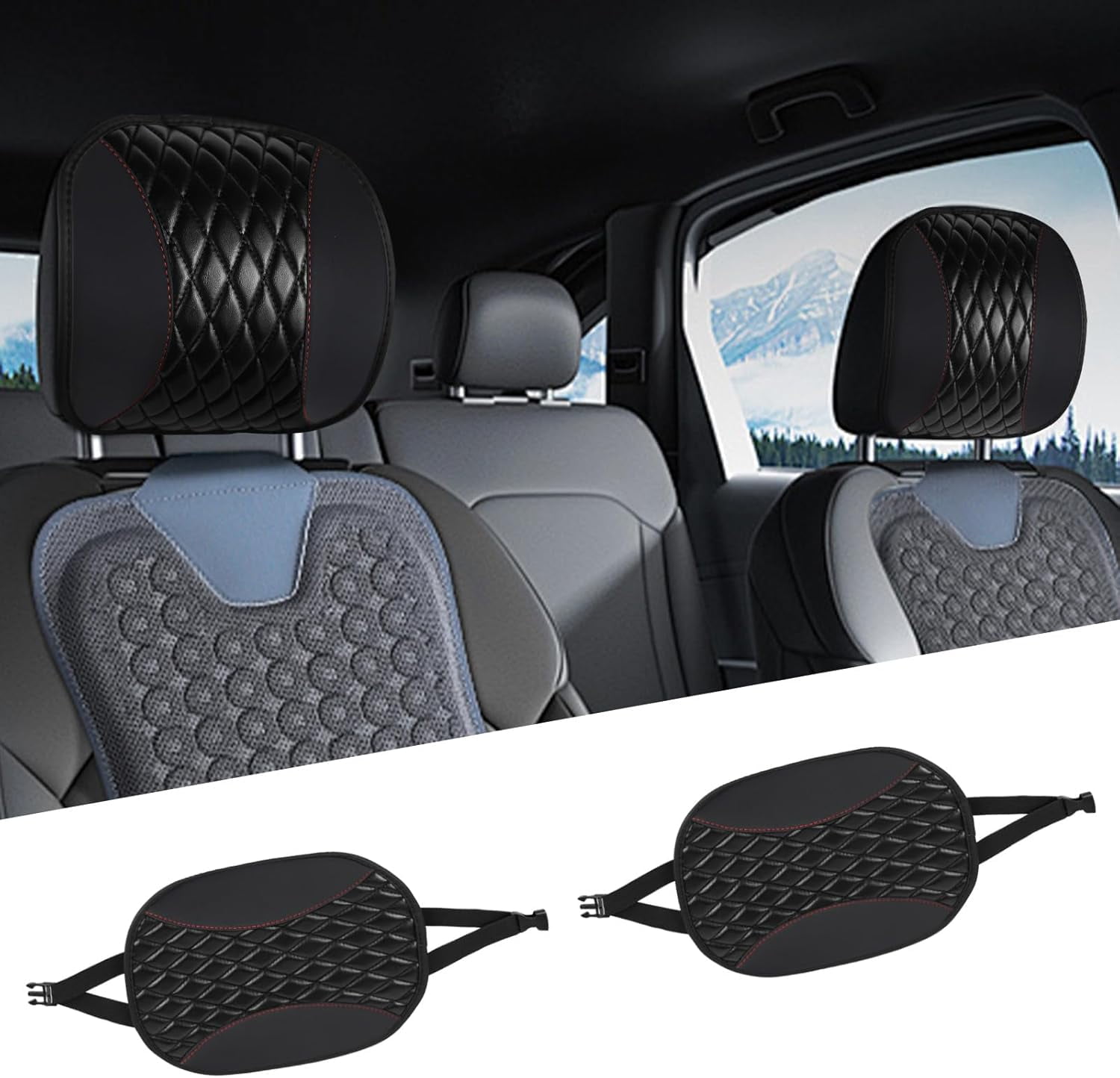 chasenew 2PCS Car Headrest Cover, Soft Breathable Leather Cars Front ...