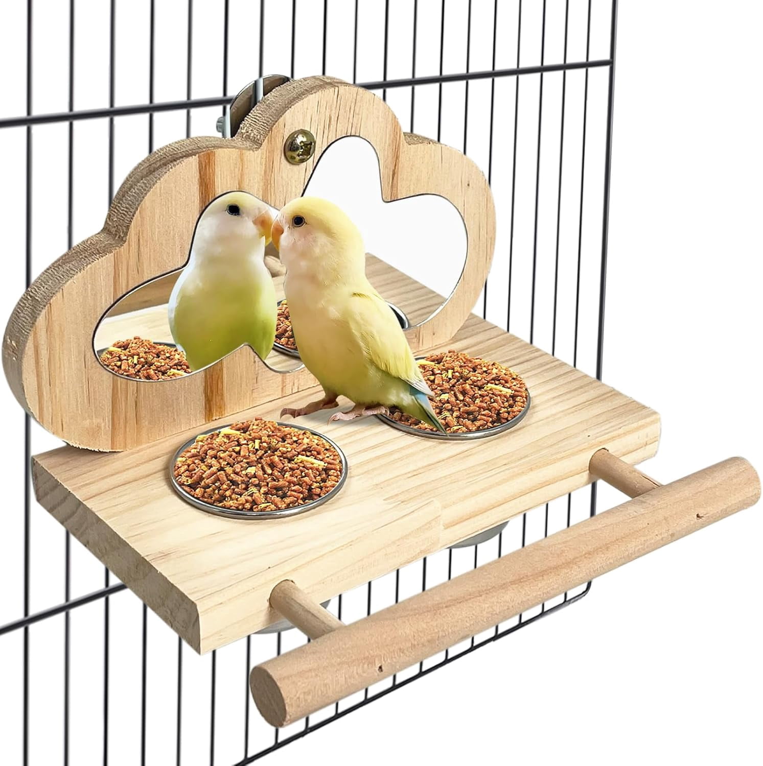 chasenew Bird Parrot Wooden Feeding Cups with Wooden Platform Stainless ...