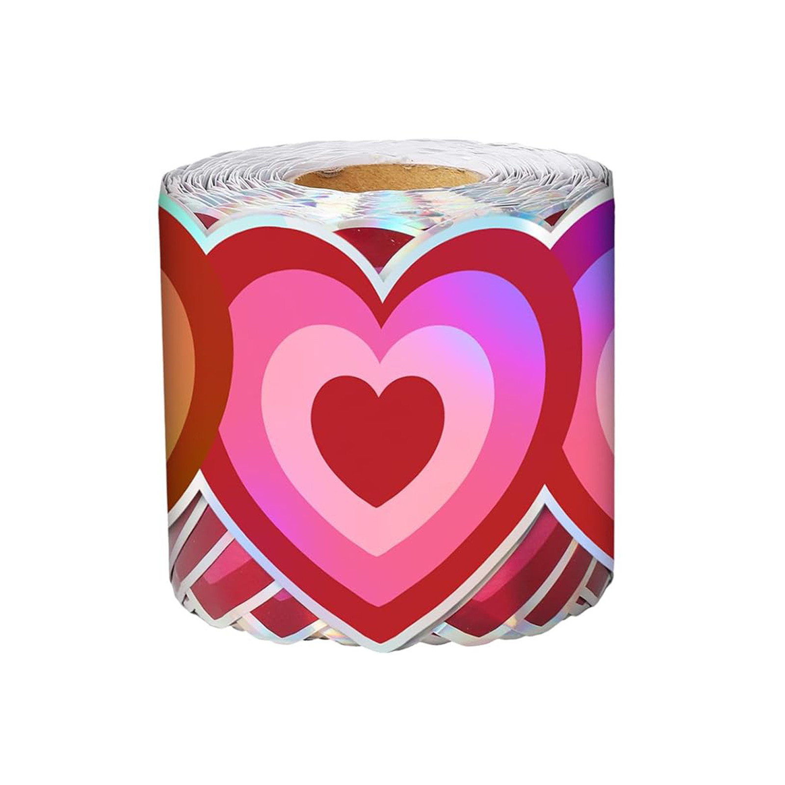 chaungfeng 3-inch Pink Heart Stickers Roll, Holographic Red Valentine ...