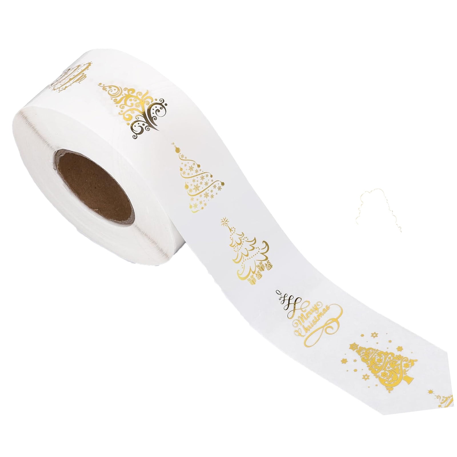 chaungfeng 500 Pcs Clear Christmas Stickers Roll, Gold Foil Xmas Tree ...
