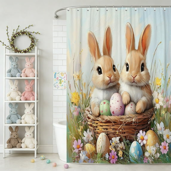 chaungfeng Cartoon Shower Curtain, Funny Rabbit Easter Egg Curtain Bath ...
