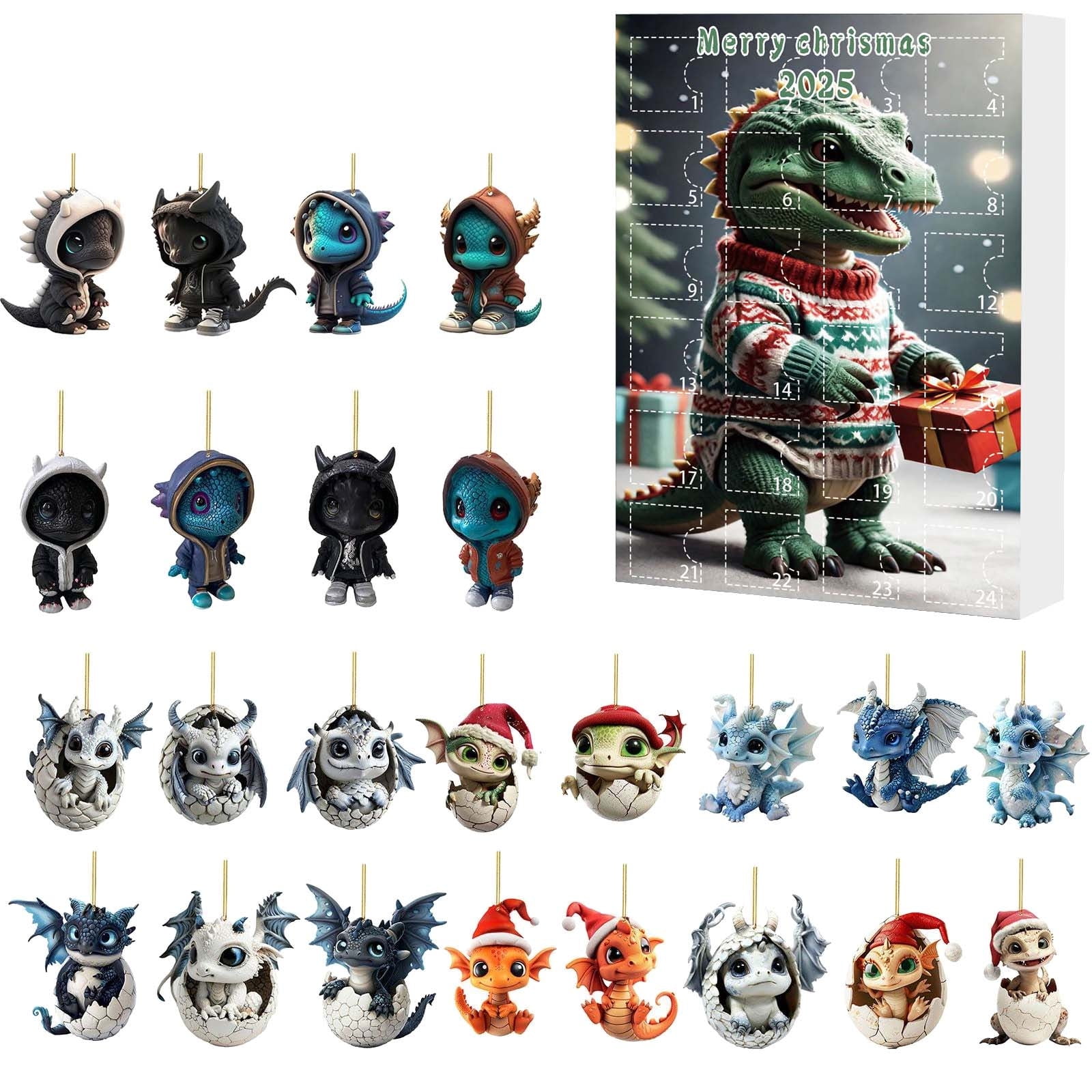 chaungfeng Christmas Arrival Calendar - 24-Day Cute Dragons Pendant ...