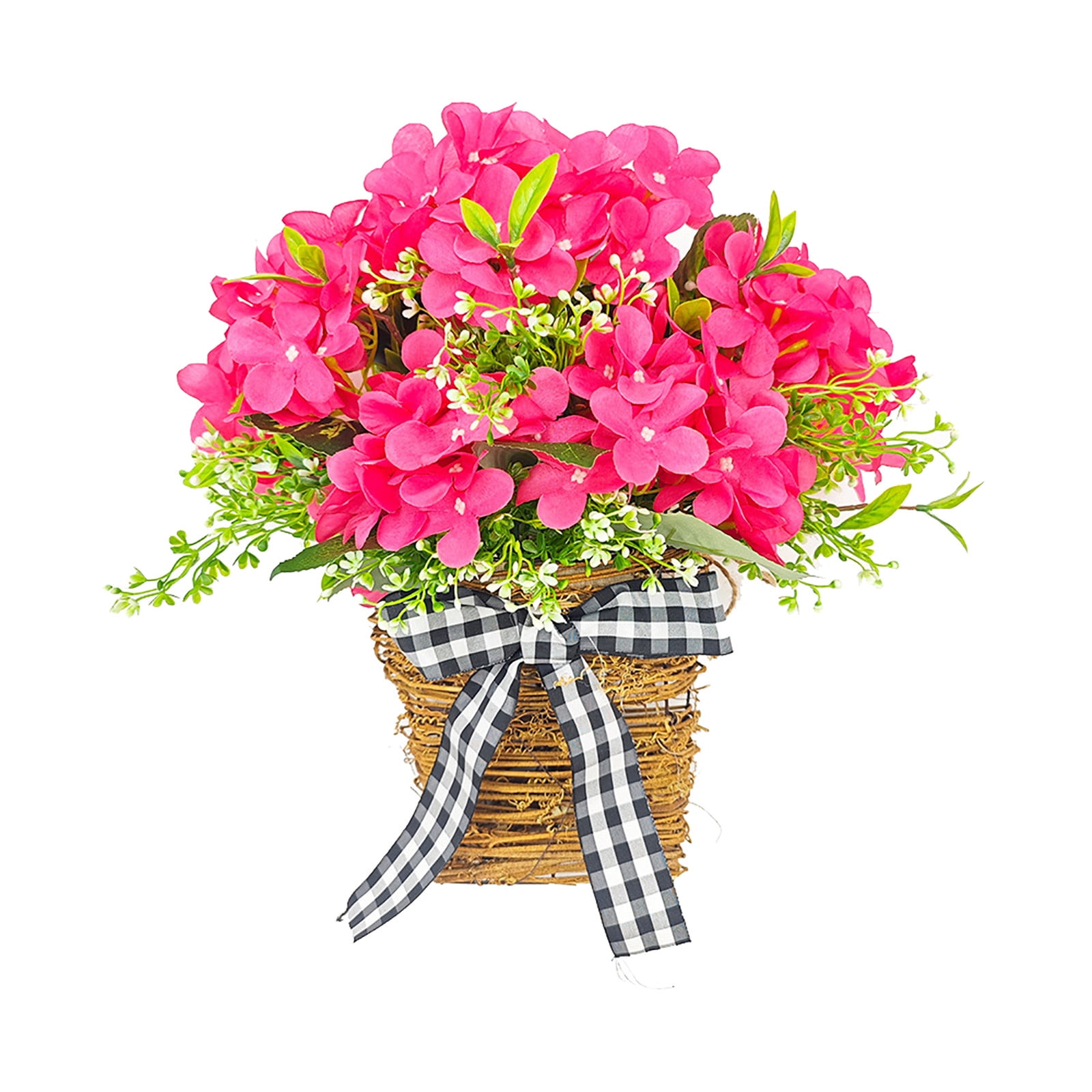 chaungfeng Door Hanger Basket Wreath, Pink Geranium Flowers Door ...
