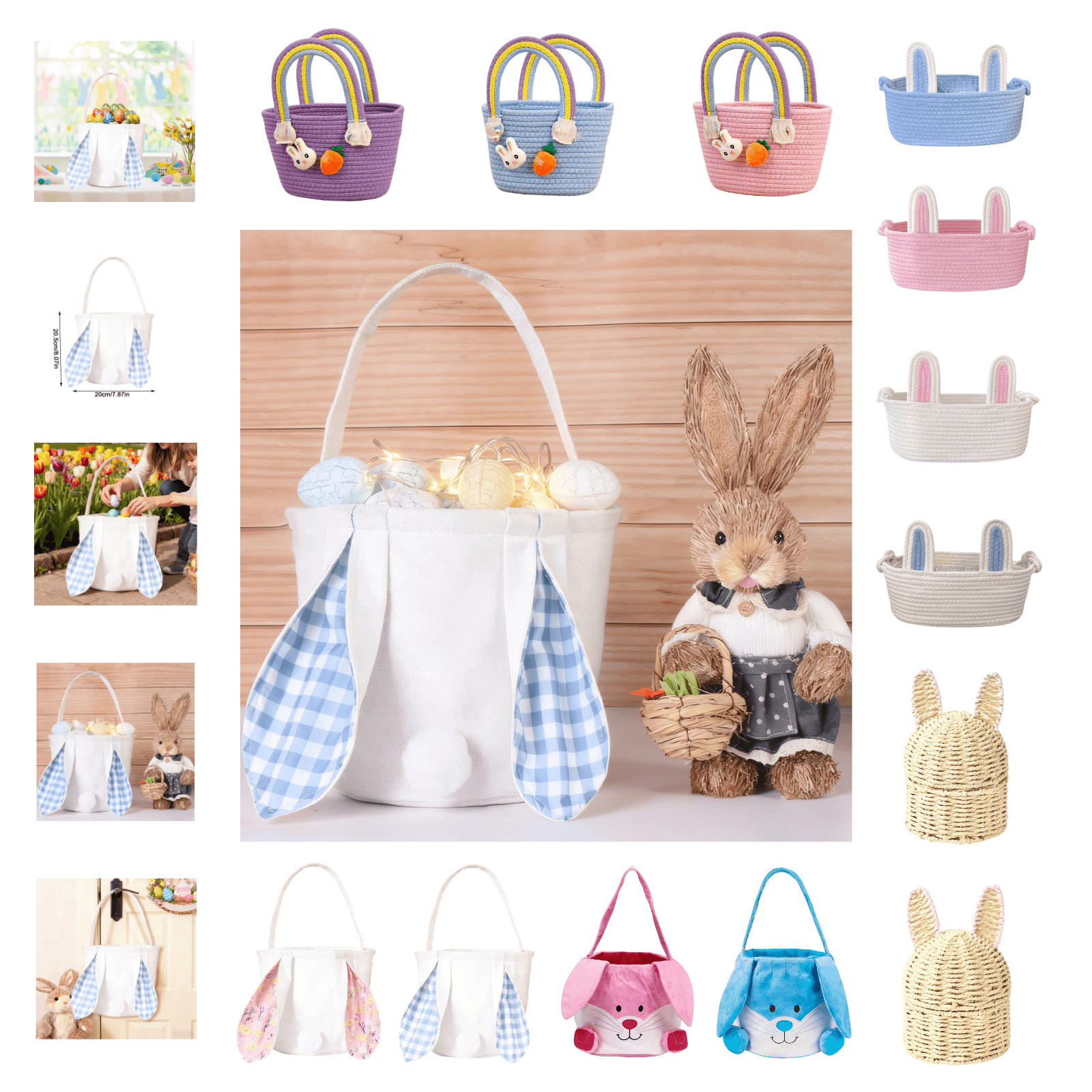 chaungfeng Easter Bunny Basket Fabric Easter Basket with Handle and ...